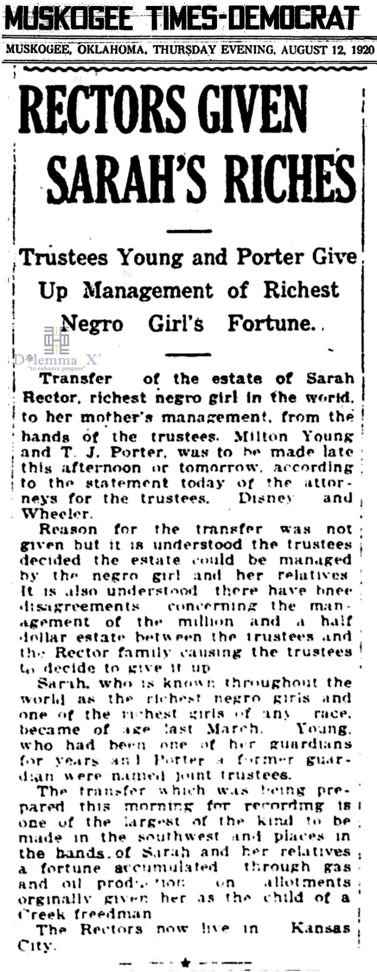 | Remembering Yesteryear: Sarah Rector- The youngest African American ...